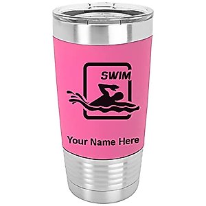 LaserGram 20oz Vacuum Insulated Tumbler Mug, Swimming, Personalized Engraving Included (Silicone Grip, Pink)