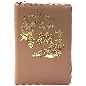 Biblia para Mujeres Reina Valera 1960 Letra Gigante de 14 Puntos Tamano Manual con Cierre y Indice Semil Piel Color Rosa Perla con Dorado Edicion Limitada