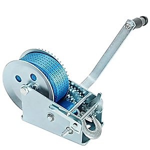 3200lbs Hand Crank Winch with Hook Polyester Blue Webbed Strap 2 Gear ATV Boat Trailer