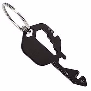 Keychain Multi-tools,Stainless Steel Pocket Tool Indoor Outdoor Multifunction Tool Lightweight EDC Gadget for Screwdriver, Wrench, Bottle Opener, Ruler, Spoke, Key Shaped Black