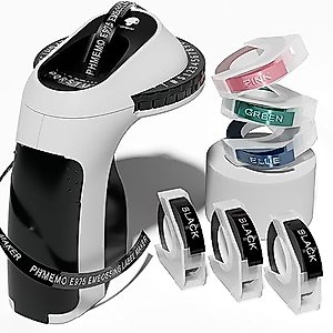 Phomemo E975 Embossing Label Maker Machine with Tapes, Retro Portable Embossed Label Printer Writer, Embosser Label Printer with 6 Rolls Embossing Tapes for Office Home Organization and DIY -Black