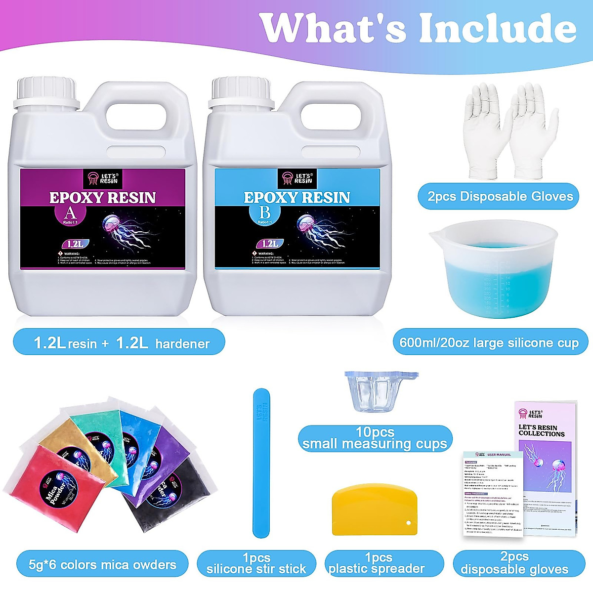 LET'S RESIN 80oz Crystal Clear Casting Resin Kit,Bubbles Free Epoxy Resin Supplies,Craft Clear Resin for Tumblers,Molds,Jewelry,Resin and Hardener with 6 Mica Powders,Large Silicone Cup