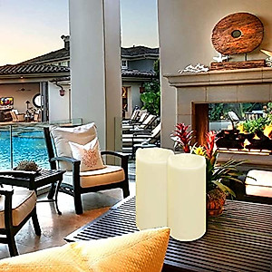 Outdoor Waterproof Large Flameless LED Candles with Remote Timer Battery Operated Plastic Big Pillar Candles for Garden Patio Home Wedding Party Decorations Flickering Electric Lights 4”x8” 2 Pack