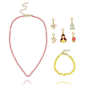 Disney Princess Necklace, Bracelet, and Charms Set - Beauty and the Beast Belle Charms with Bracelet and Necklace Princess Jewelry