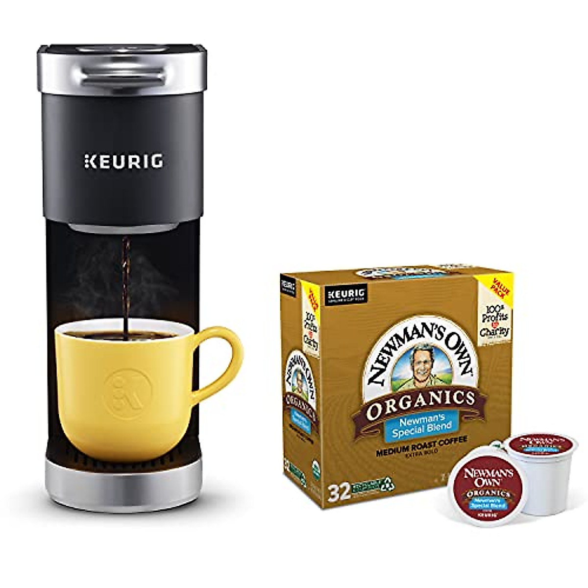 Keurig K-Mini Plus Coffee Maker with Newman's Own Organics Newman's Special Blend, 32 Count