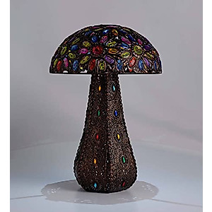 Wind & Weather Metal Solar Lighted Mushroom 13.25-Inch Diameter by 20.5-Inch High Home and Garden Decor Solar Mushroom with Acrylic Beads Glows at Night with Solar Panel