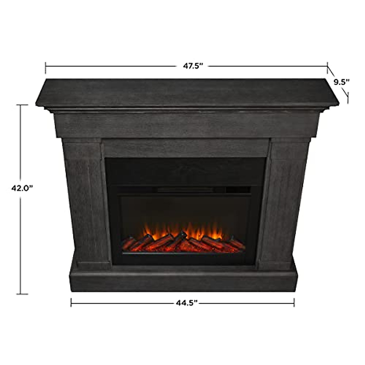 Real Flame Crawford Slim Indoor Electric Fireplace, Grey, Free-Standing with Real Wood Mantel Finish - 6 Flame Colors, Adjustable Thermostat, 120V, 1400W, 5100 BTUs