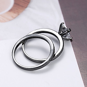 14k Black Gold White Stacking Promise Ring for Women Non Tarnish CZ Engagement Band Rings for Bridal Round Cut 1CT Cubic Zircon Solitaire Ring Hypoallergenic can be Worn Separately Jewelry Set (6)