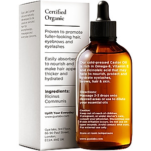 Gya Labs Organic Cosmetics Castor Oil for Eyelashes and Eyebrows - 100% Natural Cold Pressed Castor Oil for Hair, Eyelash & Eyebrow - Unrefined Carrier Oil for Skin (1.7 fl oz + Eyelash Kit)