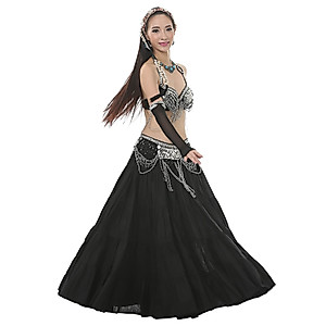 Astage Woman Belly Dance Full Circle Maxi Trible Skirts Linen Bohe Dress Black