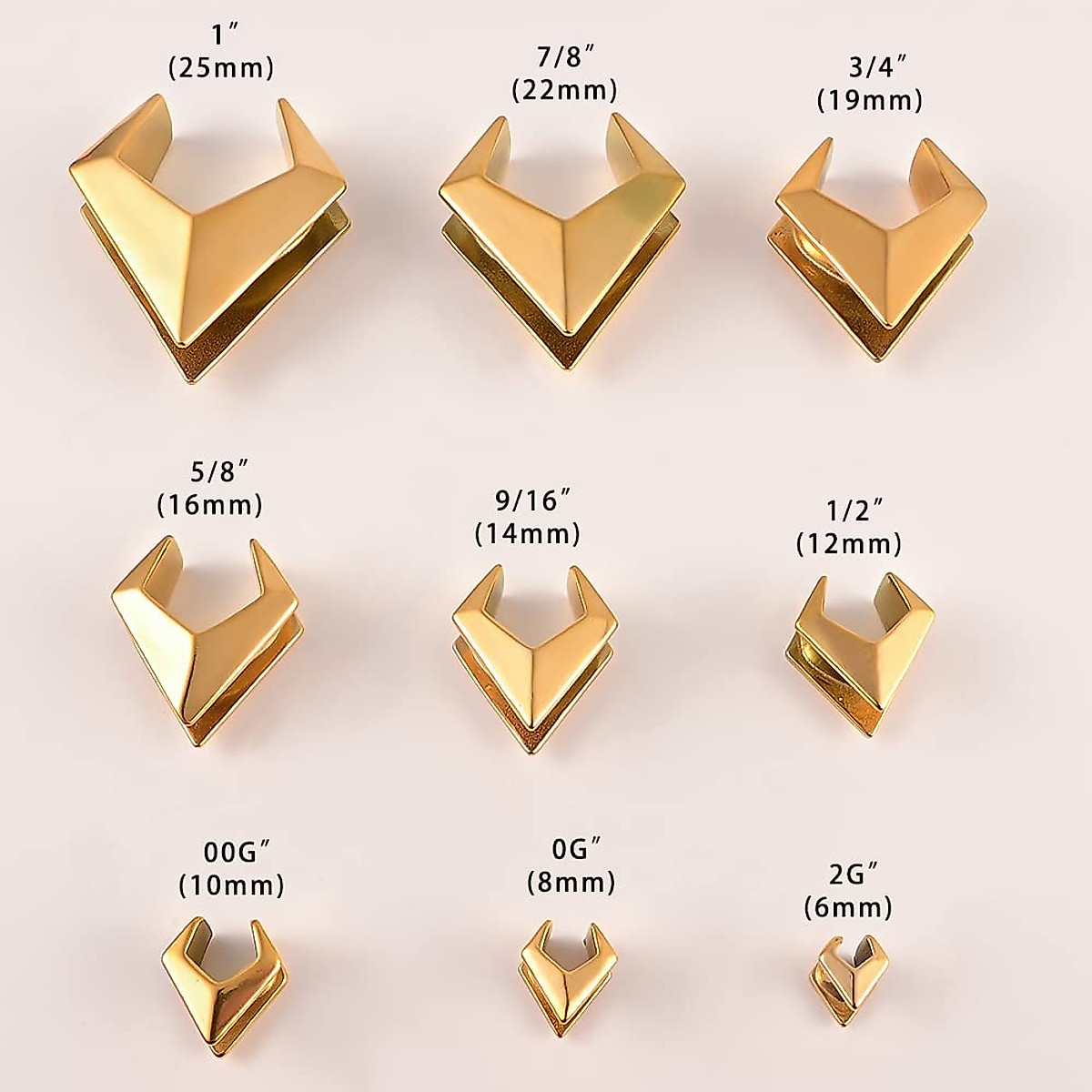 Atomhole Rhombus Saddle Ear Tunnels Plugs 316 Stainless Steel Ear Gauges Hypoallergenic Earrings for Ears Expander Stretcher Piercing Body Jewelry 2PCS 2g-1" (6mm-25mm)