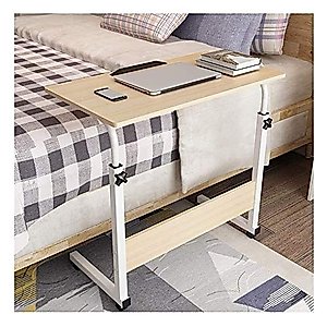 Office Business Hotel Lobby Dining Table Set, Bed Tray Table for Eating and Laptops Lazy Bedside Table Home Office Desks, Solid-Top Height Adjustable Wooden Mobile Laptop Desk Cart with Pulley Does No