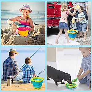 7 PCS Castle Foldable Beach Sand Buckets Toy Set with Shovels Scoop Sifter for Kids, 3L Silicone Collapsible Bucket Pails for Toddler, Summer Toy, Sandbox Kit Camping Gear Beach Essential Gift