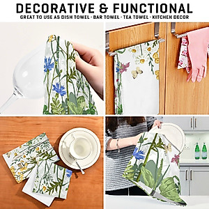Moudou Herb Wildflowers Kitchen Dish Towel Set of 4, Soft Absorbent Hanging Fast Drying Dishcloths Tea Bar Towels, 18 x 28 Inch