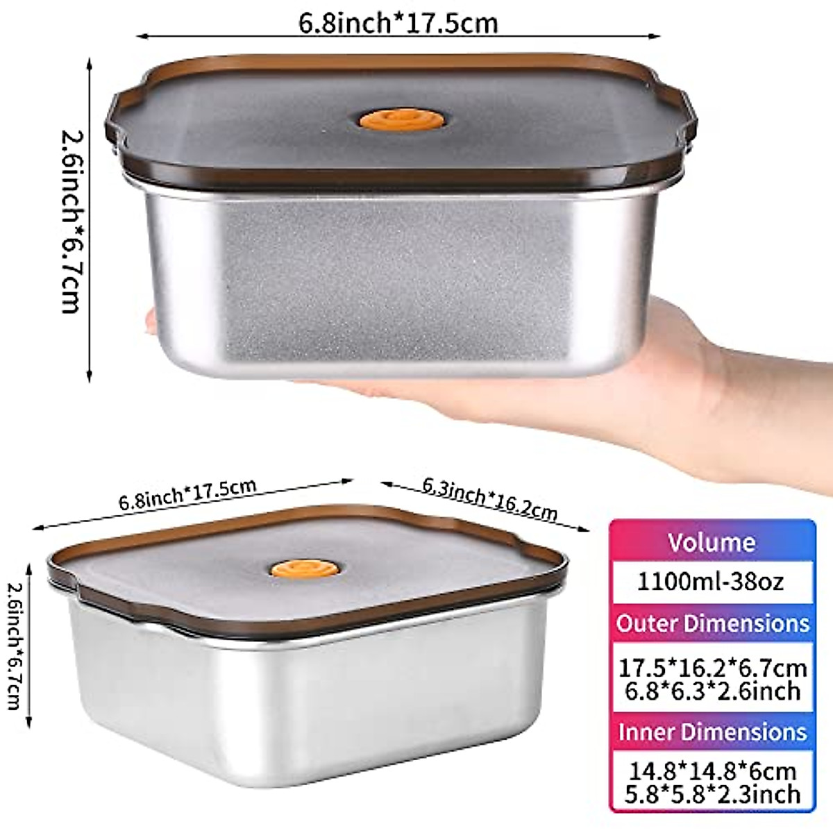 BEFOY Stainless Steel Food Storage Containers with Lids 1100ML* 3 Food Lunch Box Containers Leak-proof Light Easy Set with Air Vent Snack Boxes for People, Kitchen Storage…