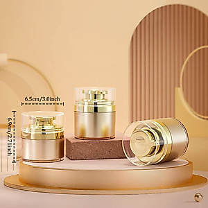 3pcs Golden Refillable Vacuum Bottle Cream Jar Side Leaking 1.0 oz 30ml Cosmetic Air Pump Jars Travel Containers Lotion Cream Dispenser for Makeup Lotion Moisturizer Creams