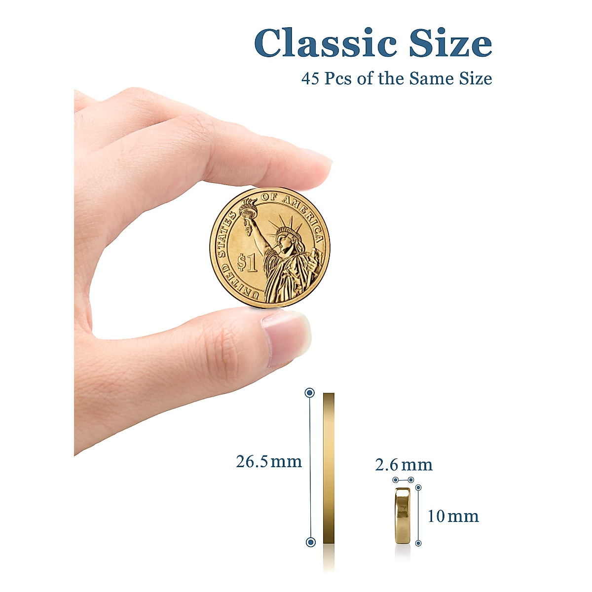 SMARTAKE 45 Pcs Refrigerator Magnets, Small Round Fridge Magnets, Multi-Use Premium Neodymium Office Magnets for Fridge, Whiteboard, Billboard in Home, Kitchen, Office and School (Gold)