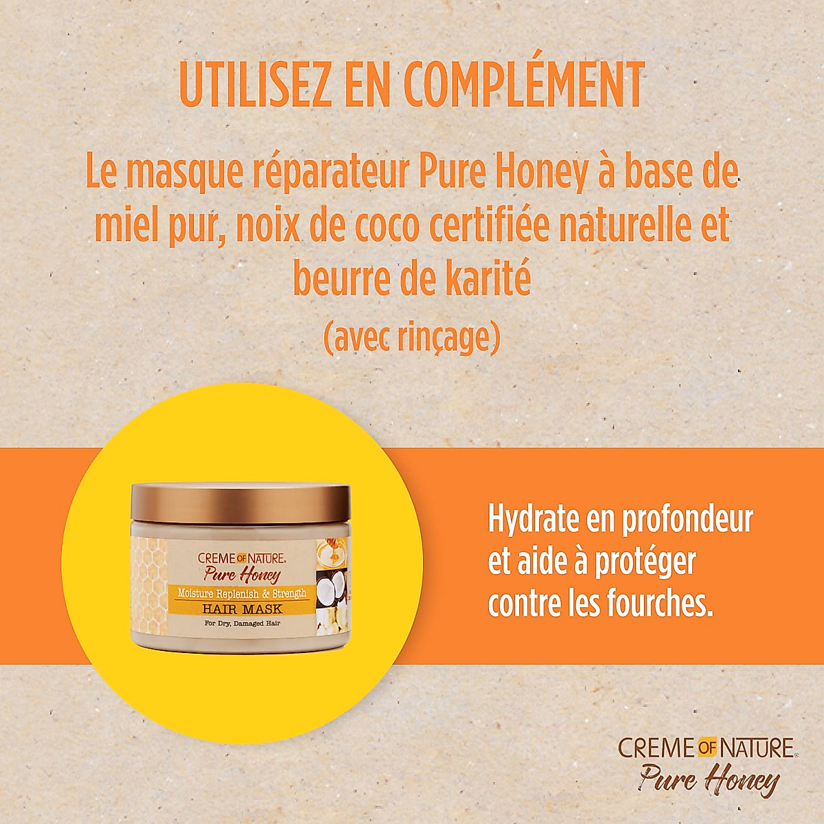 Hair Mask by Creme of Nature, Pure Honey, Coconut Oil and Shea Butter Formula, Moisture Replenish & Strength, 11.5 Oz