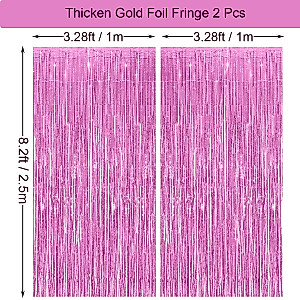 Pink Thicken Glittering Tinsel Foil Fringe Curtain Party Decorations 3.2x8.2ft - 2 Pack, Photo Backdrop for Birthday Bachelorette Bridal Shower Baby Shower Graduation Party, Party Streams Décor