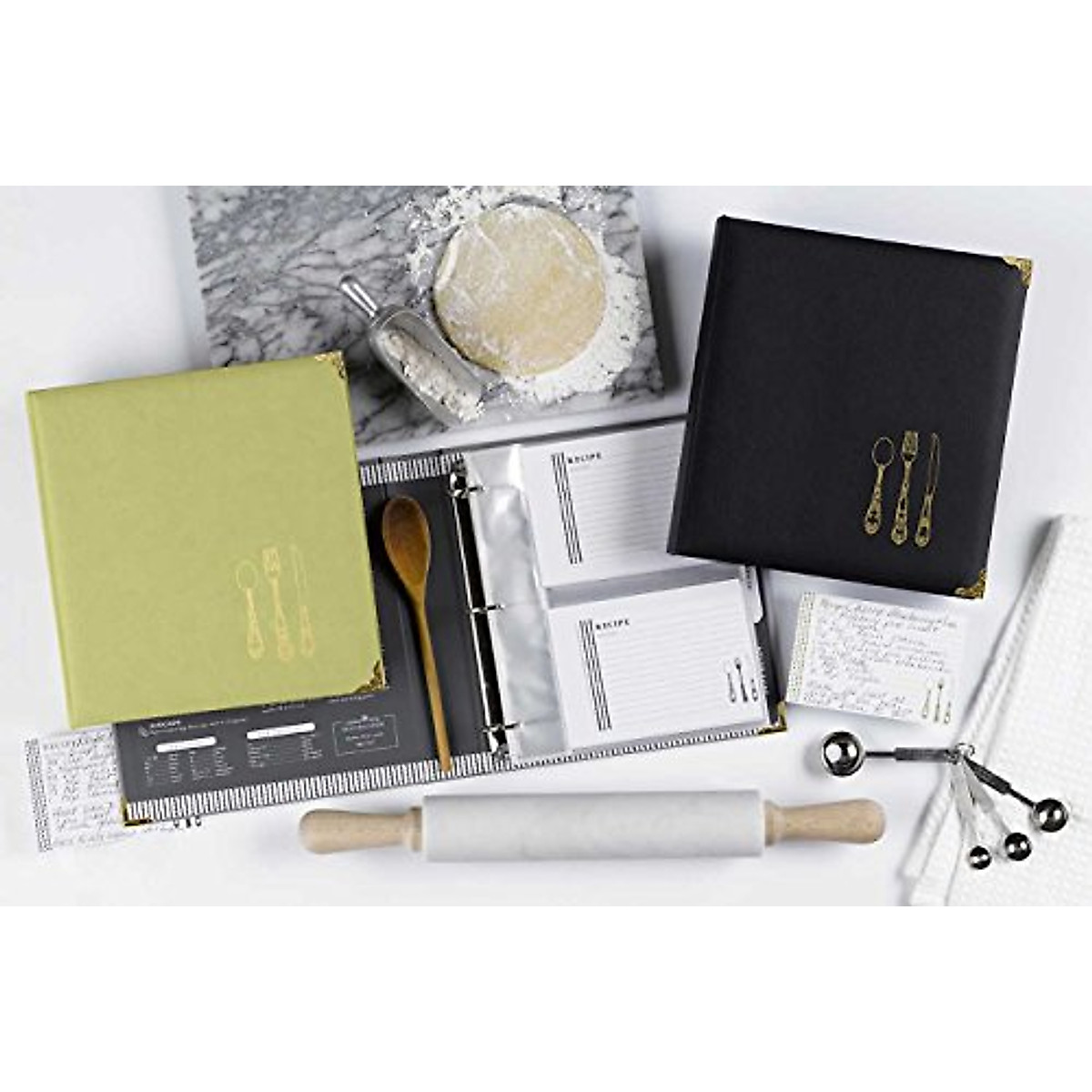 C.R. Gibson Black and Gold Faux Leather Recipe Book With Tabbed Dividers and Sheet Protectors, 11'' W x 11.88'' H