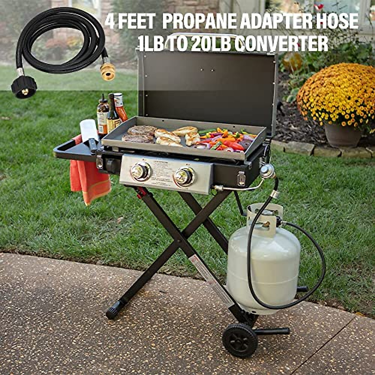 4 Feet Propane Adapter Hose 1lb to 20lb Converter for QCC1 / Type1 Tank Connects 1 lb Bulk Portable Appliance to 20 lb Propane Tank, Propane Converter Hose Compatible with Weber q1200 q1000 Grill