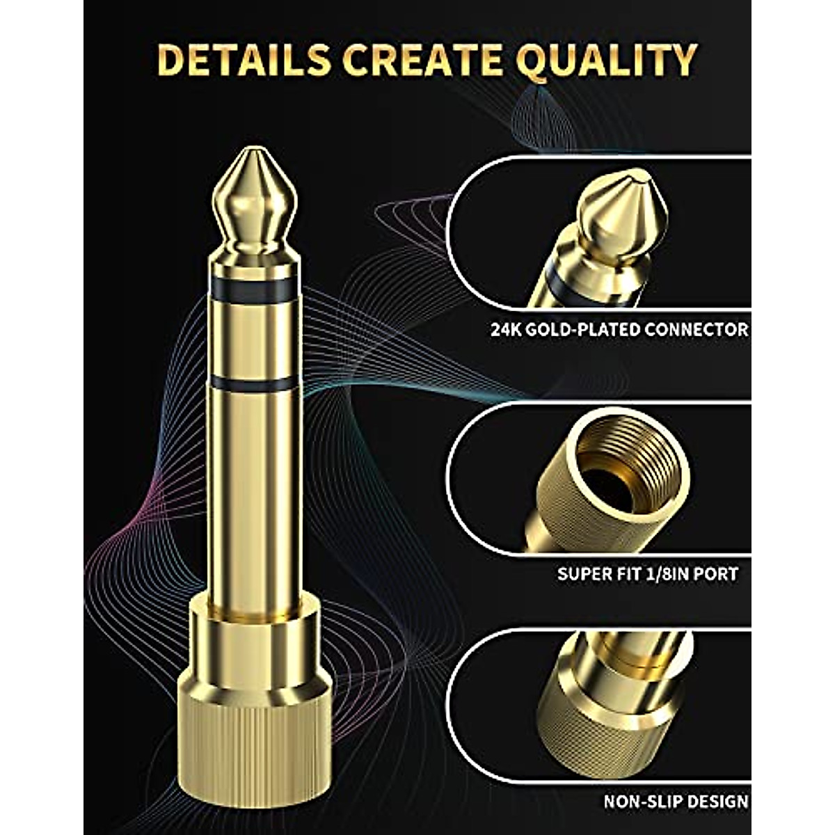 bestune 5Pcs Gold Plated Stereo Phone Screw-On Adapter 6.35mm (1/4 Inch) Male to 3.5mm (1/8 Inch) Female Audio Adapter