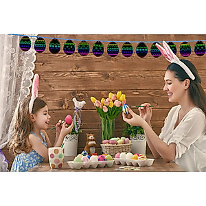 48 Pieces Scratch Paper Easter Scratch Craft Art Easter Day Ornaments Colorful Scratch Easter Day Rainbow Cutouts with 48 Wooden Sticks and 48 Colorful Ribbons for Kids Church Class (Egg)