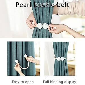4PCS Magnetic Curtain Tiebacks Buckle Type Pearl Curtain Tie, Curtain Tie Rope Tie Without Drilling Free Installation（2*White and 2*Blue）