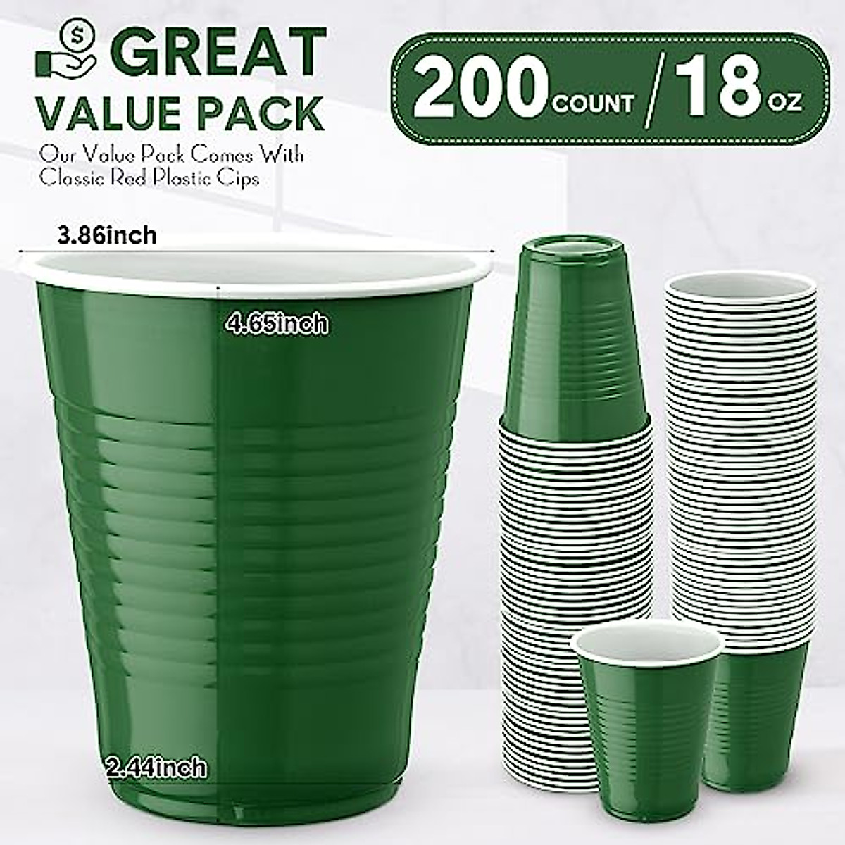 200 Pcs Plastic Cup Bulk 18 oz Disposable Tumblers Wedding Cups Hard Plastic Party Wine Cups Fancy Beverage Drinking Cups Soda Cups Cocktail Glasses for Wedding Birthday Christmas Party (Green)