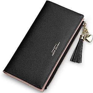 Yafanqi Wallet for Women Leather Purse Credit Card Organizer Girls Cute Zipper Large Long Coin Wallets (C-Black)