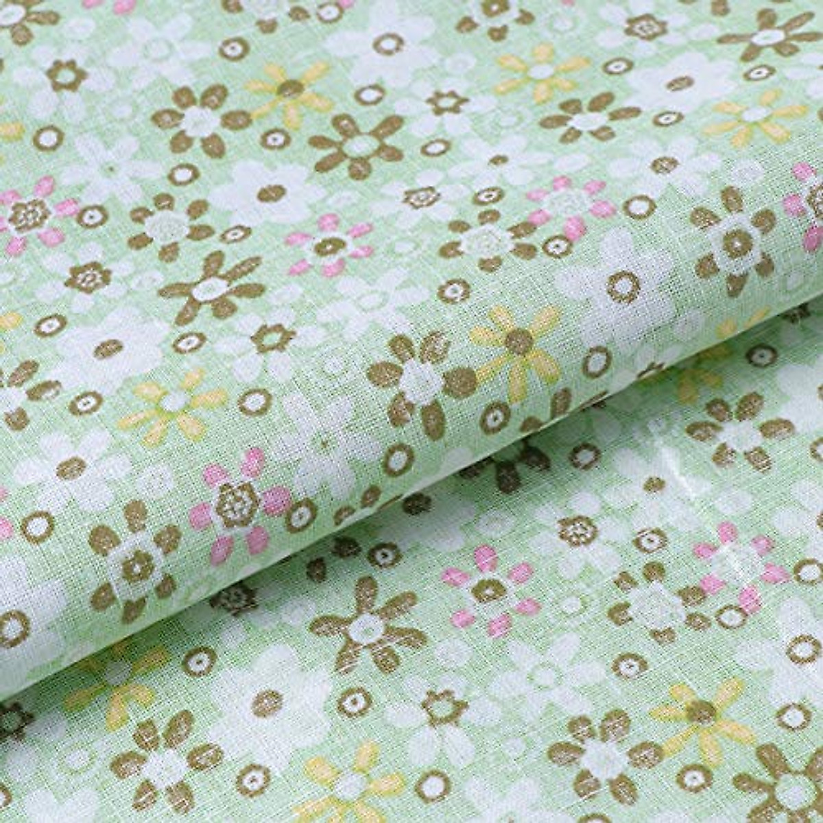 Exceart 7 Sheets Floral Cotton Fabric Floral Cloth Squares Quilting Fabric for Patchwork DIY Sewing Scrapbooking 50x50cm(Green)