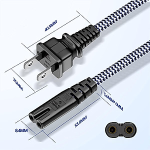 Power Cord,RIKSOIN Short 2 Prong Power Cable 1.64ft/0.5m AC Power Cable 7A 125V 18AWG Electric Adapter Cables 2 Pin Replacement Cable for PS5,PS4,PS3,Game Console,Printer,Monitor, Speaker,HDTV