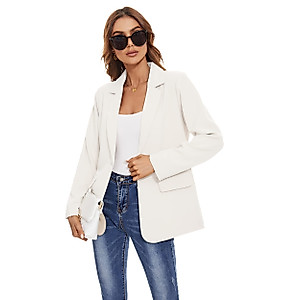 YAMANMAN Women's Casual Blazers Long Sleeve Open Front Lapel Collar Work Office Blazers Jacket with Pockets White