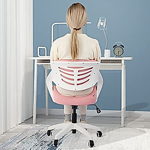 BOJUZIJA Ergonomic Office Computer Desk Kid Study Chair Waist Support Function Swivel 360° for Home&Office (Pink)