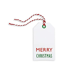 Kraft Tags for Gift Wrapping and Labeling (Christmas on White Kraft 25 PCS - Red/White Baker's Twine)