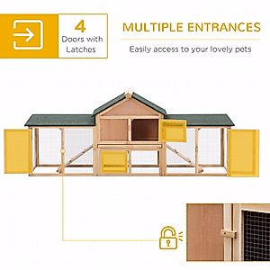 PawHut 83" L Outdoor Rabbit Hutch, Guinea Pig Cage Indoor Outdoor Wooden Bunny Hutch with Double Runs, Weatherproof Roof, Removable Tray, Ramps, Natural