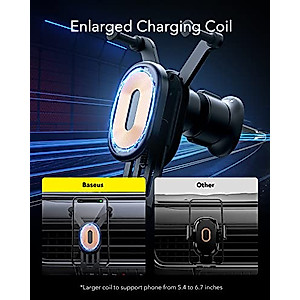 Wireless Car Charger, Baseus 15W Fast Charging Phone Mount for Car Vent, Car Phone Holder with Enlarged Charging Coil for iPhone 14 13 12 11 10 8 Pro Max Xs, Samsung Galaxy S&Note Series Google LG etc