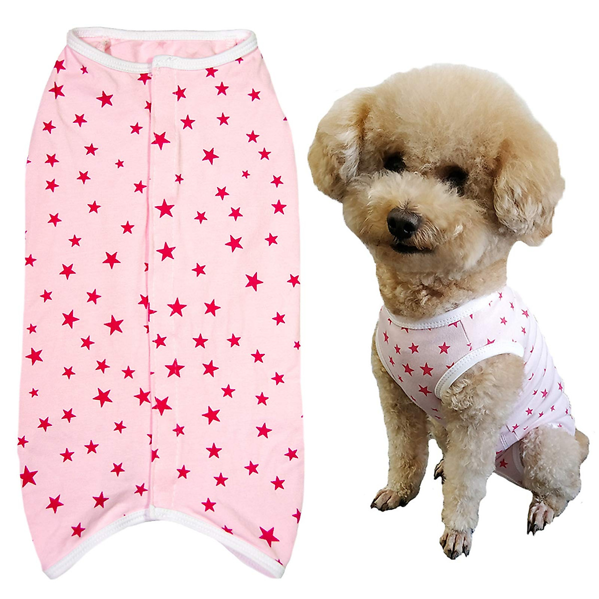 Dog’s Recovery Suit Post Surgery Shirt for Puppy, Wound Protective Clothes for Little Animals(Pink Stars-m)