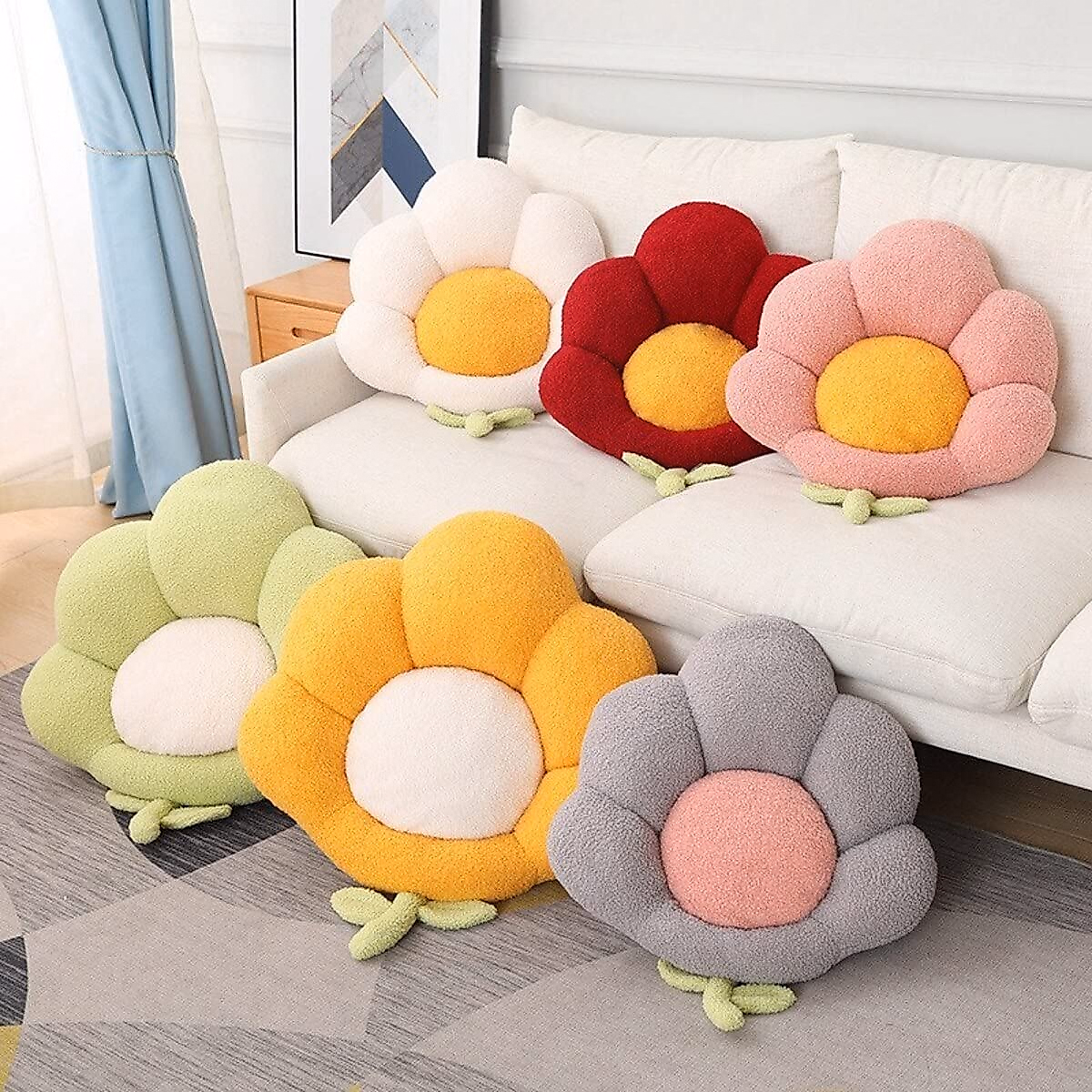 Hanbella Flower Cushion Lazy Sofa Office Chair Cushion Bear Paw Warm Floor Cute Seat Pad for Dining Room Bedroom Comfort Chair for Health Building (23.6 Inches, Red Sunflower)