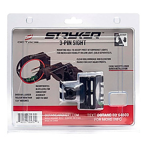 OCTANE Stryker Lightweight Compact Accurate Ultra-Bright 3-Pin Bow Sight with Hi-Vis Level for Archery, Hunting, Shooting