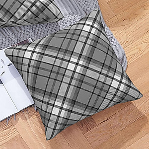 ChangQingArt Plaid Pillow Covers 16x16 Inch, Black and White Plaid Plaid Black Diagonal Fabric Green Scottish Double Sided Decorative Pillows Cases Throw Pillows Covers