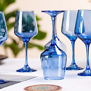 SUNNOW 12 Ounce Colored Crystal Wine Glass,for Home Dinning, Bar and Party,6 Pack,COBALT BLUE