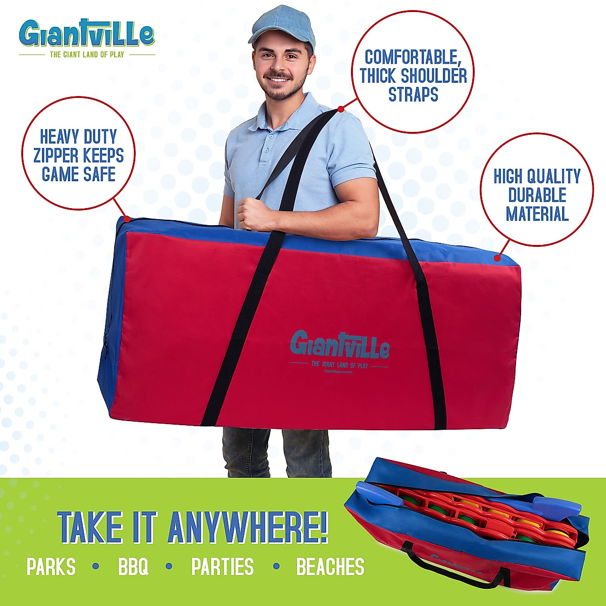Giantville Giant 4 in a Row Connect Game + Storage Carry Bag - 4" Wide X 3.5" Tall - Oversized Jumbo Sized Entertainment for Outdoor/Indoor Play for Kids & Adults - Durable Waterproof - 2024 Version