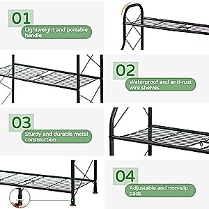 LASZOLA 4 Tier Metal Plant Stand Shelf for Indoor Outdoor Plants Multiple, Plant Stand Planter Flower Pot Holder Display Rack Multiple Shelves Holder for Patio Garden Corner - Black