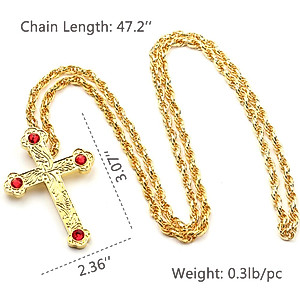 Religious Jesus Crucifix Jeweled Necklace - 18k Gold Plated Jeweled Pectoral Cross Necklace Zircons Crystals Christian Church Golden Priest Crucifix Orthodox Jewelry Baptism Gift Religious Icons (B)