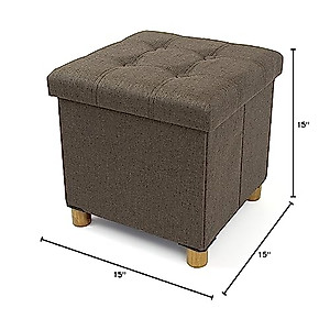 Humble Crew Collapsible Cube Storage Ottoman Foot Stool with Tray, Brown