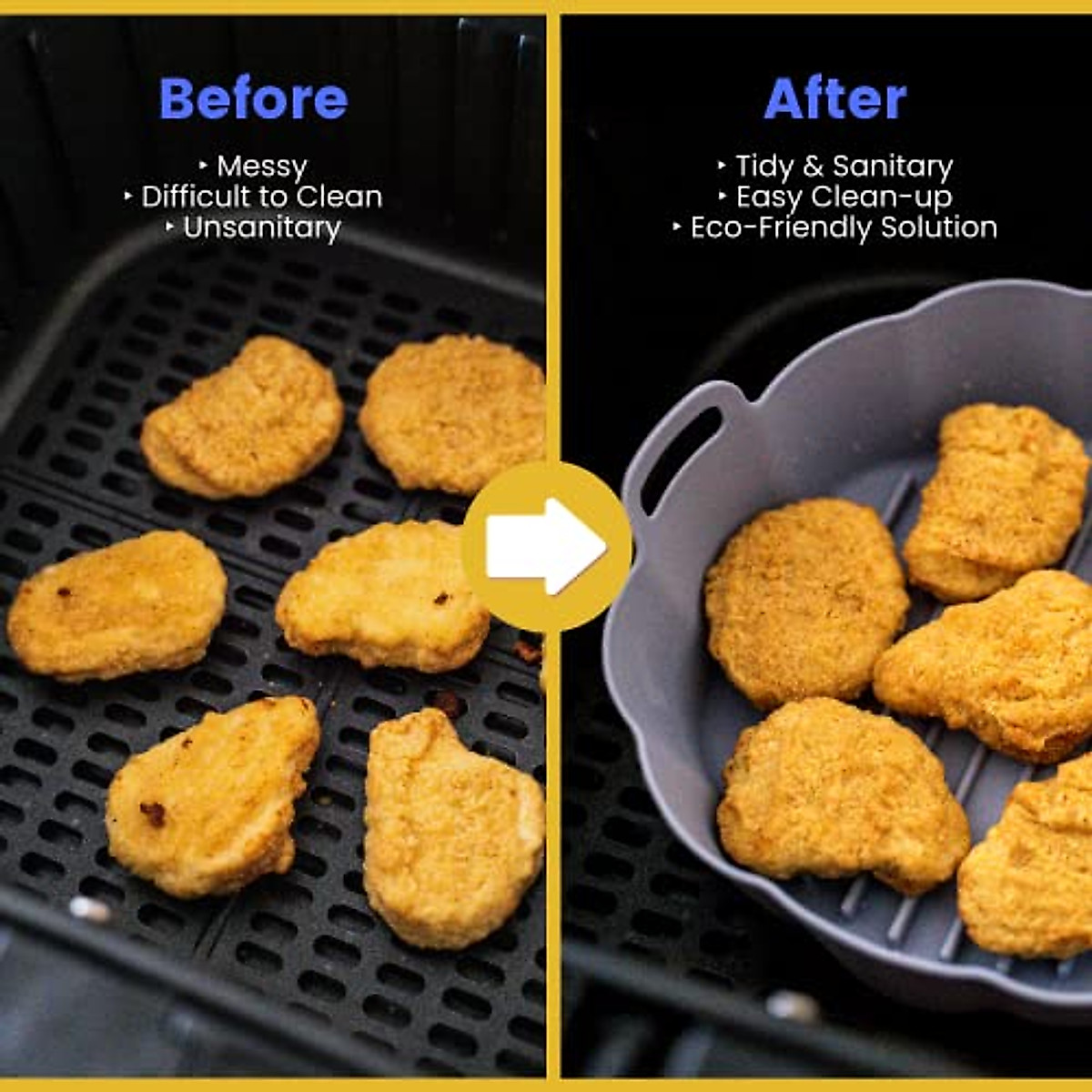 [UPGRADED] Air Fryer Silicone Liners – Replace Flammable Parchment Liner – Air Fryer Accessories – For Airfryer, Oven, Instant Pot, Pressure Cooker, & Microwave – Dishwasher Safe – Set of Two Sizes