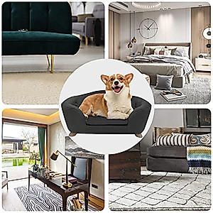 SHAVI Pet Sofa Dog Couch for Small Pet Dog and Cats, Low Back Lounging Bed with Velvet Modern Cat Couch Easy-to-Clean(Deep Grey)