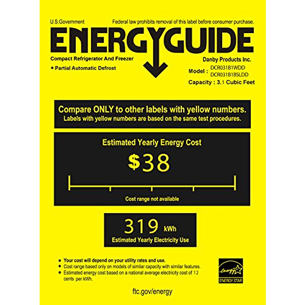 Danby Designer DCR031B1BSLDD 3.1 Cu.Ft. Compact Refrigerator with Freezer, E-Star Rated Mini Fridge for Bedroom, Living Room, Kitchen, or Office, Stainless Steel