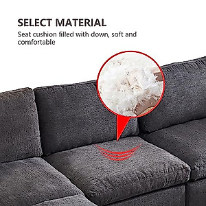 Free Combination Modular Sectional Sofa with Movable Ottoman, U Shaped Down Filled Upholstery Corner Couch with Pillow Backs, Comfy Convertible Cloud Sofa&Couch Bed for Living Room Furniture Sets